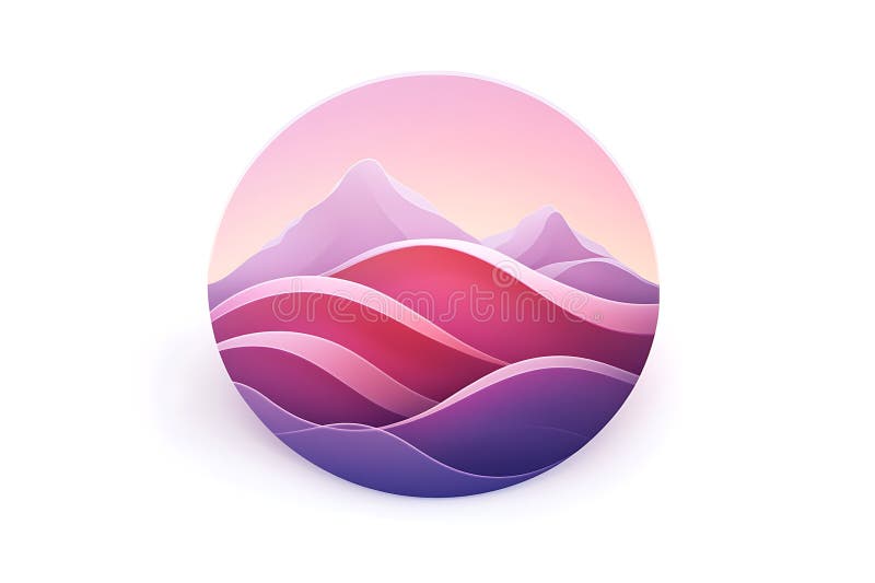 Abstract Gradient Landscape within Circular Mountains, Waves, Pink, Purple Stock Illustration ...