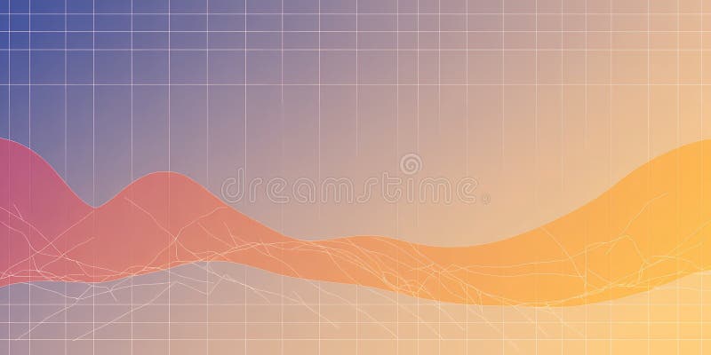 Abstract Gradient Landscape with Grid Lines and Pink and Orange Wavy ...