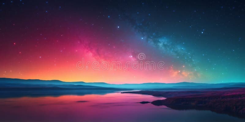 Abstract Gradient Landscape with Vibrant Colors and Starry Sky. Stock ...