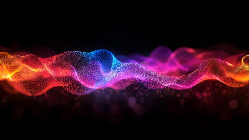 Abstract Gradient Particle Wave on Black Backdrop with Flowing Design ...