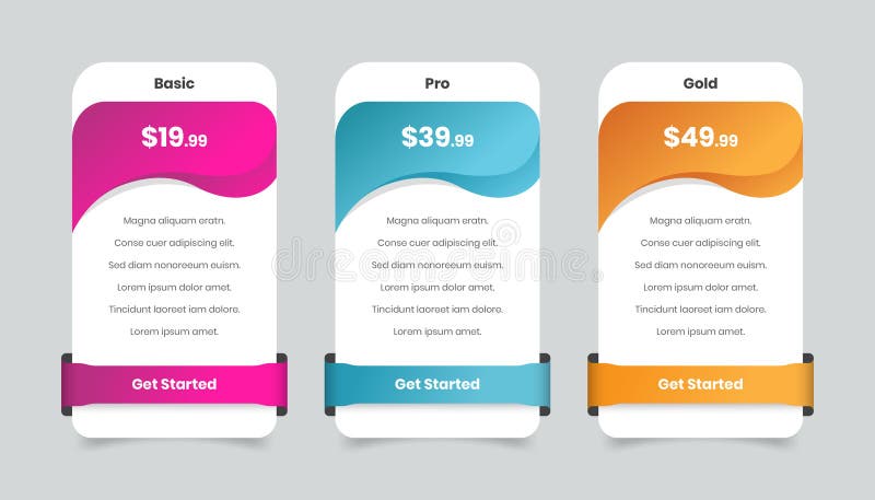 Abstract Gradient Pricing Comparison Table Web And Mobile App Ui Element Stock Vector