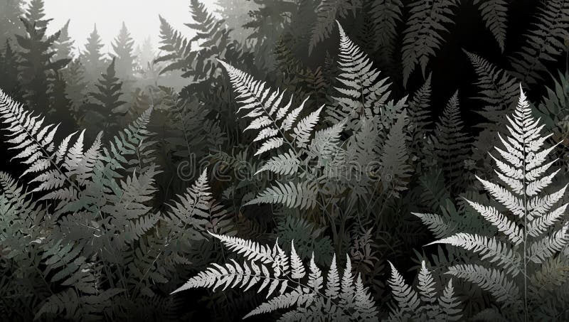 Abstract Gradient Scene with Ferns in Monochrome Tones, Blending Nature ...