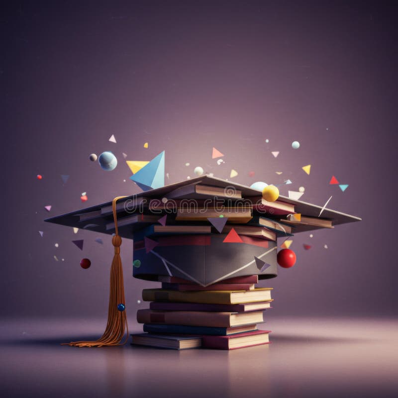 Abstract Graduation Cap with Books and Geometric Shapes Stock ...