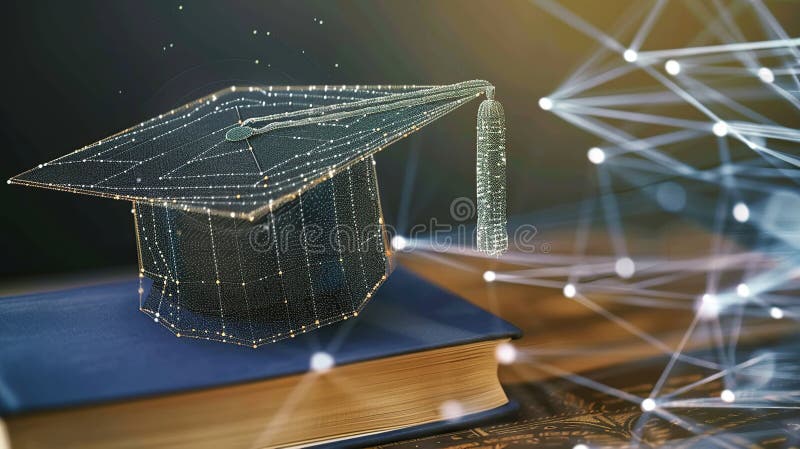 Abstract Graduation Cap Over a Book. E Learning or Education Concept ...