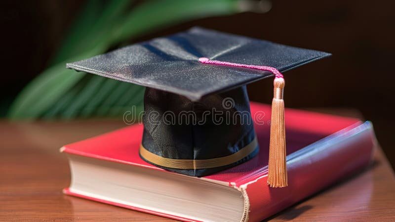 Abstract Graduation Cap Over a Book. E Learning or Education Concept ...