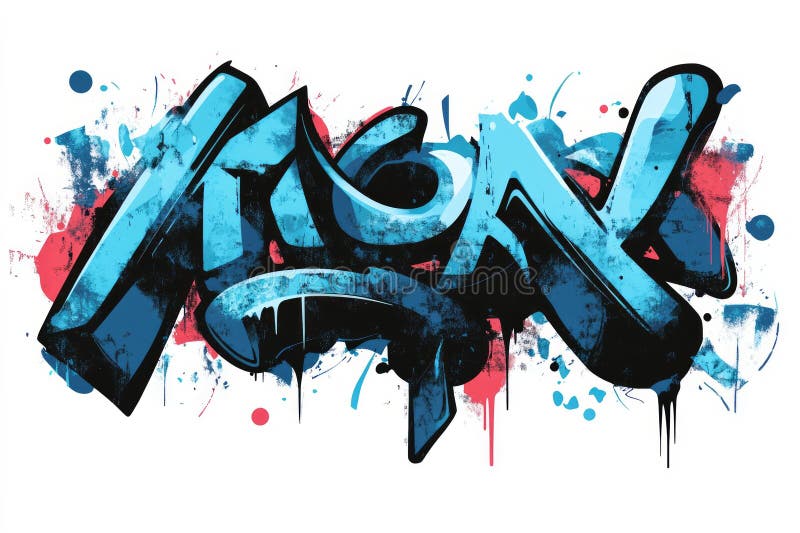 Abstract Blue Graffiti with Dynamic Curves and Sharp Edges. Neural ...