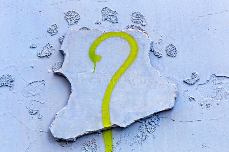 Abstract Graffiti Question Mark on Blue Cracked Wall Texture Background ...