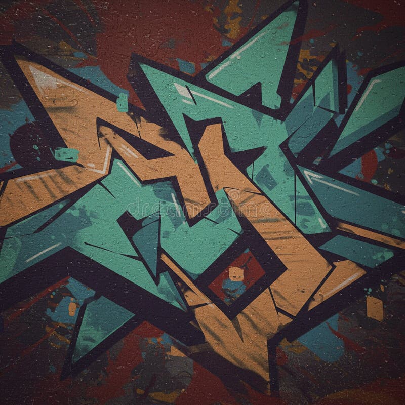 Abstract Graffiti with Sharp, Intersecting Geometric Shapes in Teal and ...