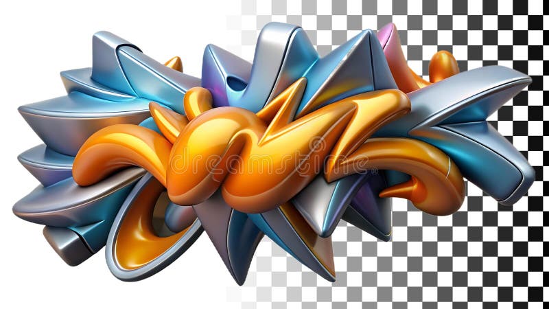 Abstract Graffiti Style Sculpture Orange Blue Sharp Shapes Png ...