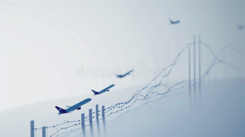 Abstract Graph and Airplane Fleet Representing Aviation and Statistics ...