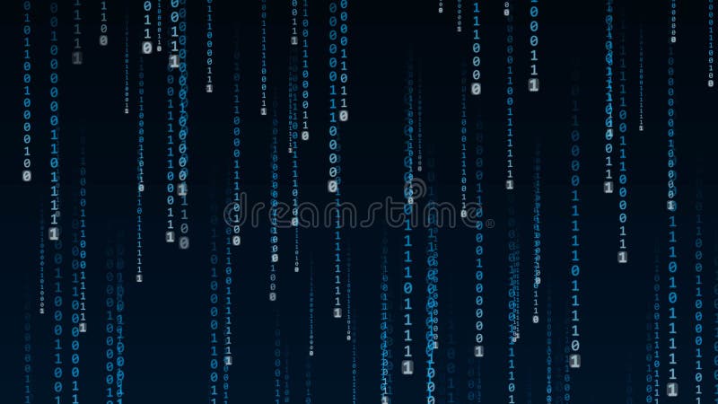Abstract Graphic Background - Blue Rain of Binary Digits on Black ...