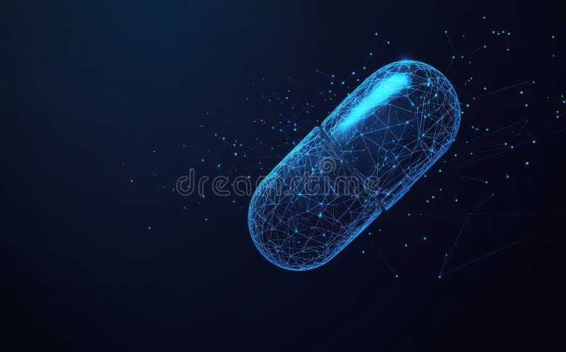 In this Abstract Graphic, a Blue Medical Drug Capsule is Opened and ...