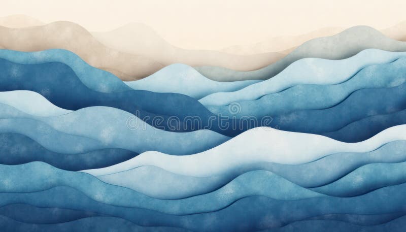 Abstract Graphic Design of Wavy Ocean Water. Layered Blue, White Water ...