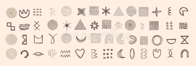 Abstract Graphic Elements in Minimal Trendy Style. Hand Drawn Doodle ...