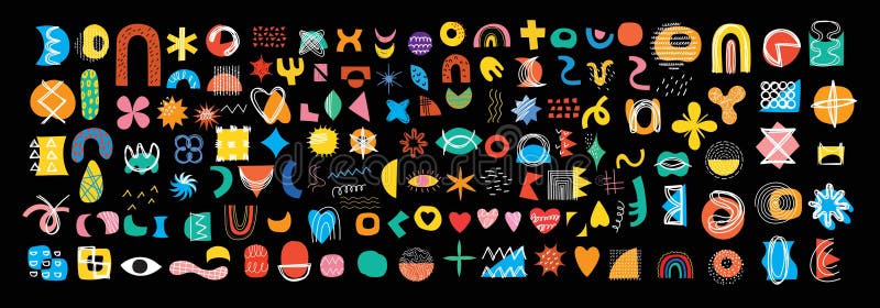 Abstract Graphic Elements Set in Minimal Trendy Style. Hand Drawn ...