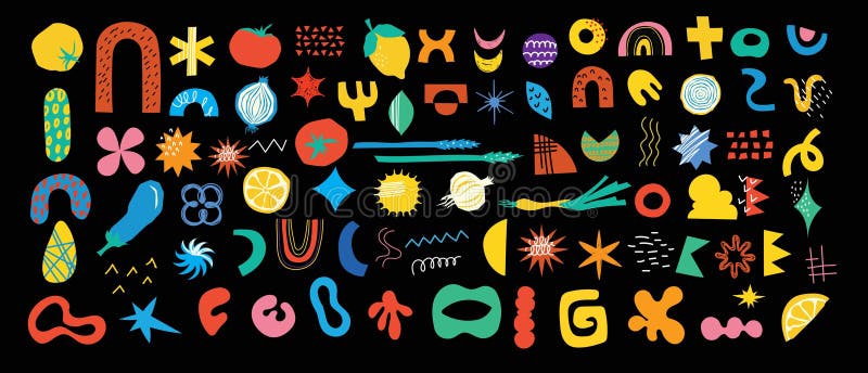 Abstract Graphic Elements Set in Minimal Trendy Style. Hand Drawn ...