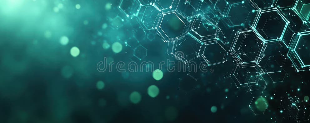 Abstract Graphic of Interconnected Glowing Hexagons on Teal Background ...