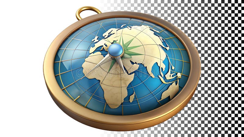Abstract Globe with World Map Texture, Directional Navigation Graphic ...