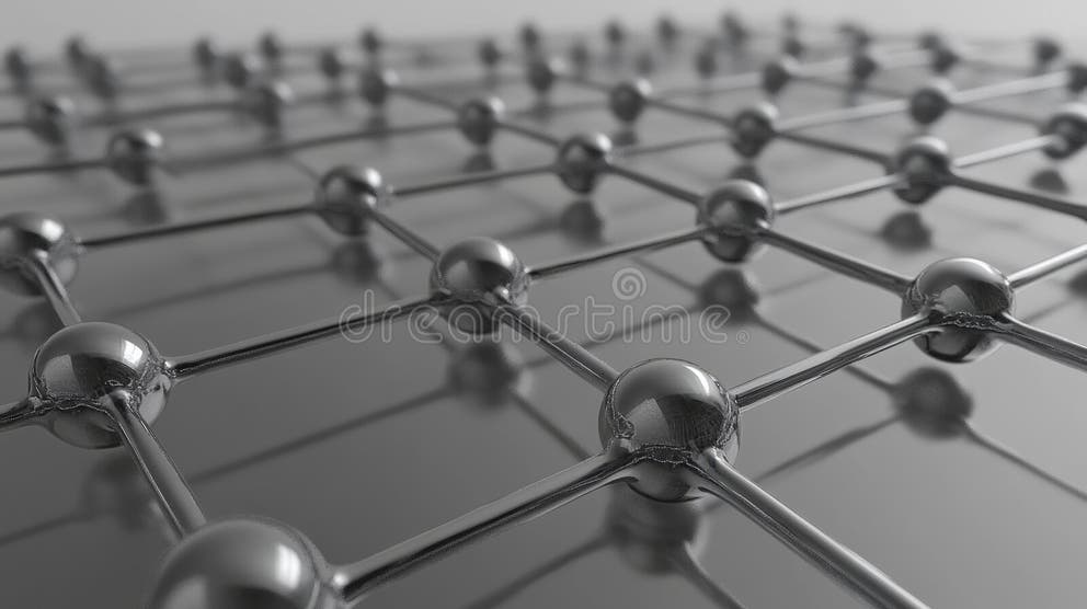 Abstract Graphic of Metallic Molecular Structure with Connected Spheres ...