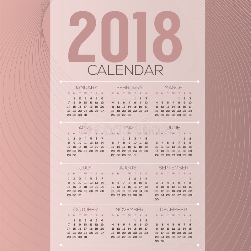 2018 Abstract Graphic Printable Calendar Starts Sunday Stock Vector ...