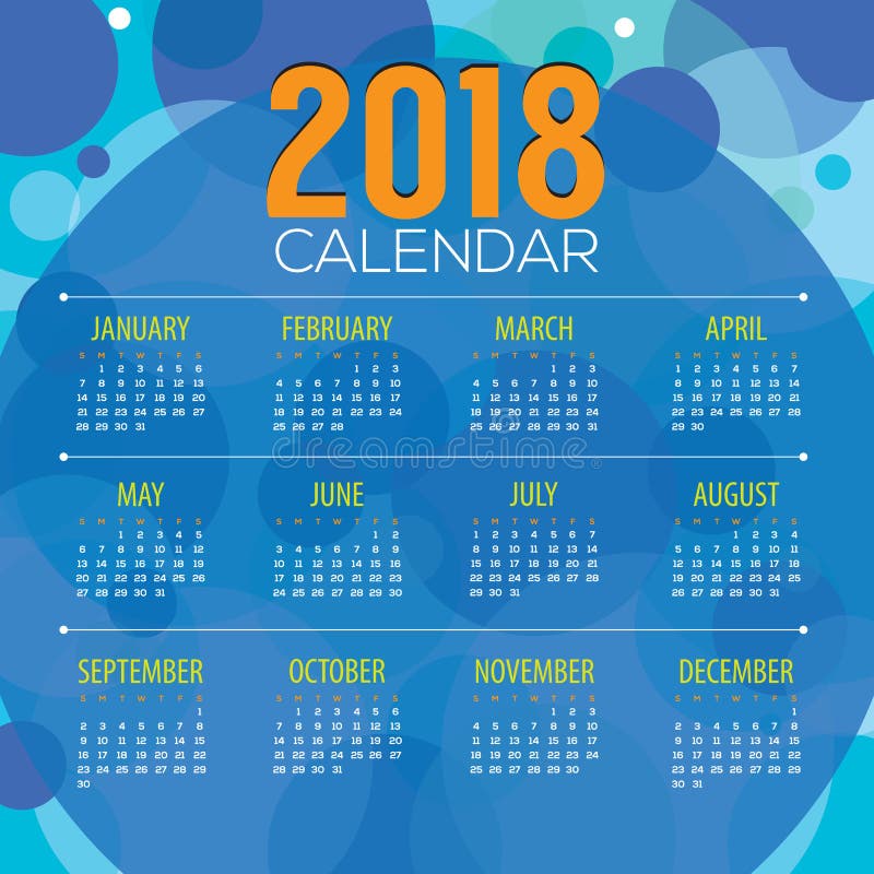2018 Abstract Graphic Printable Calendar Starts Sunday Stock Vector ...