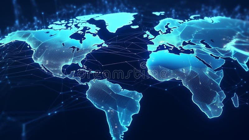 Abstract Graphic World Map Illustration on Blue Background, Big Data ...