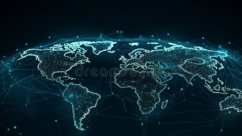 Abstract Graphic World Map Illustration on Blue Background, Big Data ...