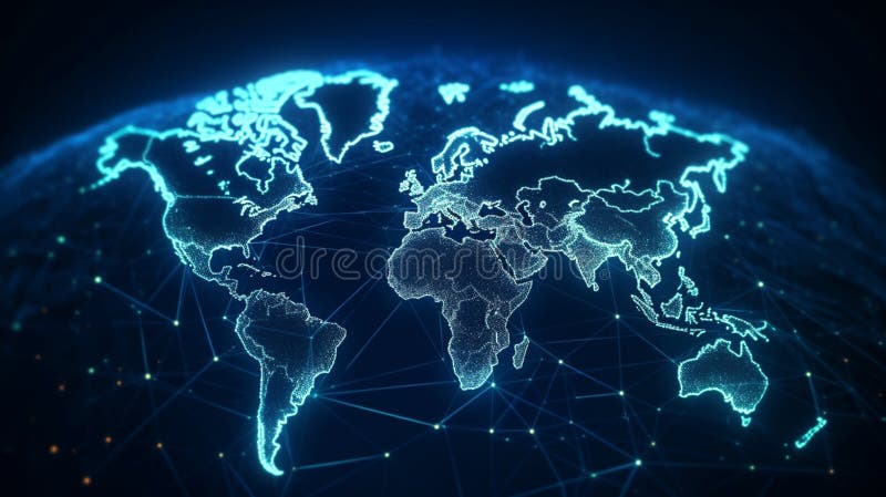 Abstract Graphic World Map Illustration on Blue Background, Big Data ...