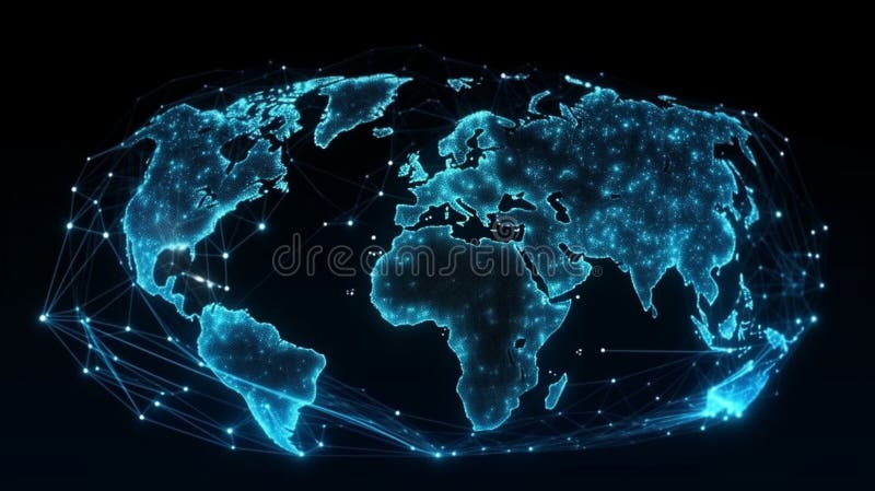 Abstract Graphic World Map Illustration on Blue Background, Big Data ...