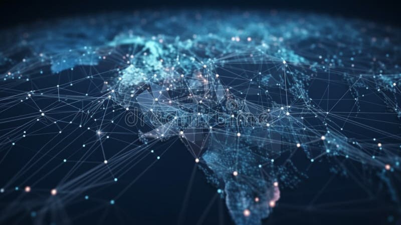 Abstract Graphic World Map Illustration on Blue Background, Big Data ...