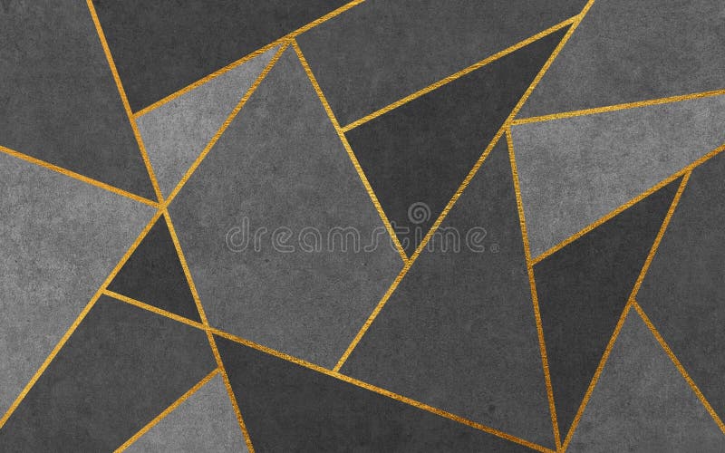 Abstract Gray Geometric Triangle Art Pattern with Golden Lines. Stock ...