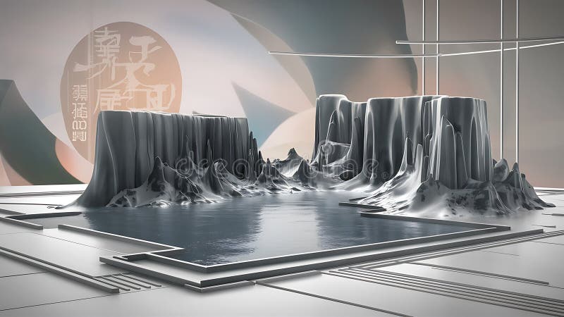 Abstract Gray Mountain Landscape with Water Reflection Stock ...