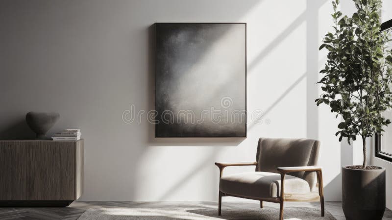 Abstract Gray Painting in Modern Interior Stock Illustration ...