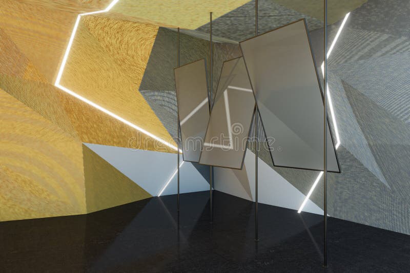 Abstract Gray Room with Mirrors Stock Illustration - Illustration of ...