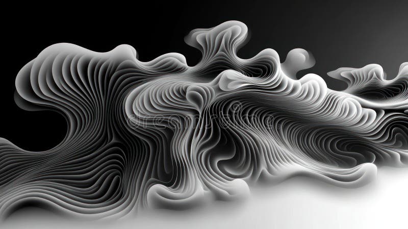 Abstract Gray Scale Layered Waves Background, Elegant 3D Topography ...