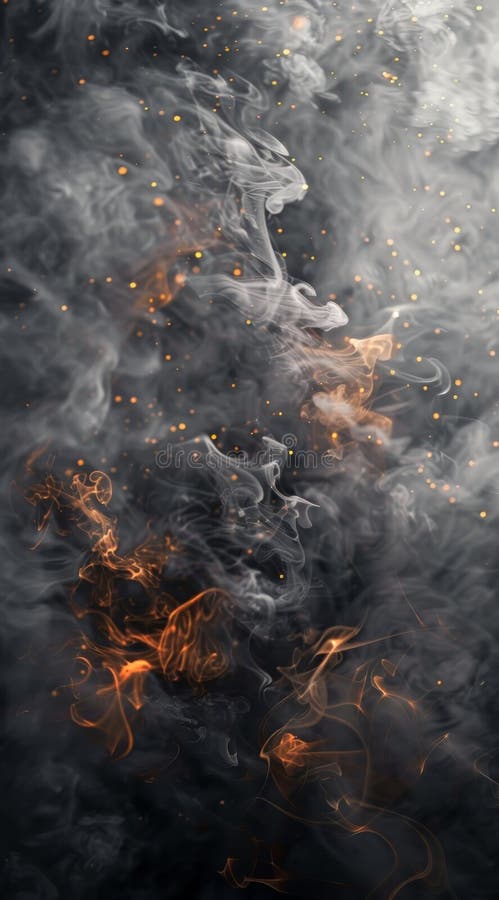 Abstract Gray Smoke and Orange Flame Background with Swirling Patterns ...