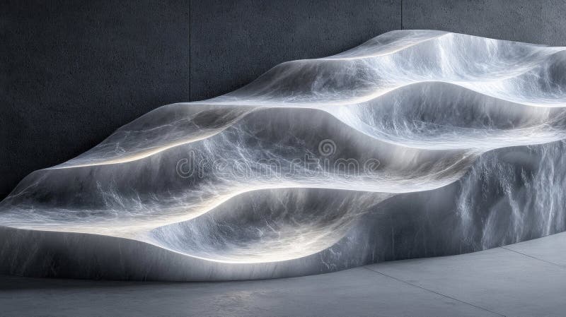 Abstract Gray Stone Sculpture with Illuminated Waves Stock Illustration ...