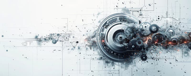 Abstract Gray Tech Elements and Gears Representing Digital Technology ...