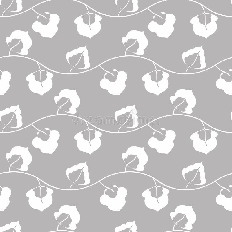 Abstract Gray Trailing Florals Vector Seamless Pattern Background ...