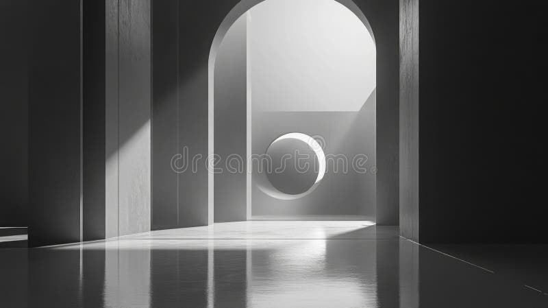 Abstract Grayscale Architectural Rendering with Geometric Shapes and ...