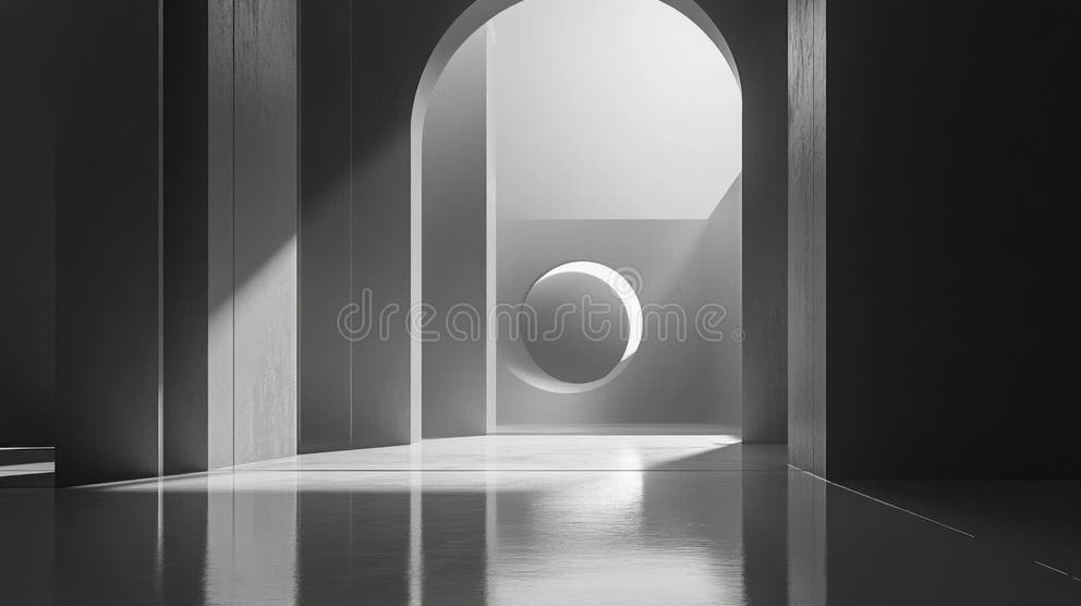 Abstract Grayscale Architectural Rendering with Geometric Shapes and ...