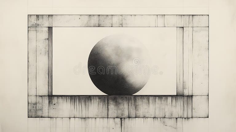 Abstract Grayscale Artwork Featuring a Sphere within a Frame Stock ...
