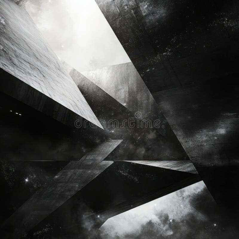 Abstract Grayscale Cosmic Architecture Geometric Shapes and Nebular ...