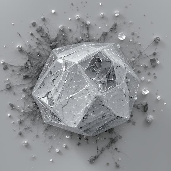 Abstract Grayscale 3D Render of Exploding Geometric Crystal Structure ...