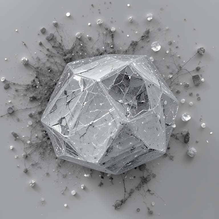 Abstract Grayscale 3D Render of Exploding Geometric Crystal Structure ...