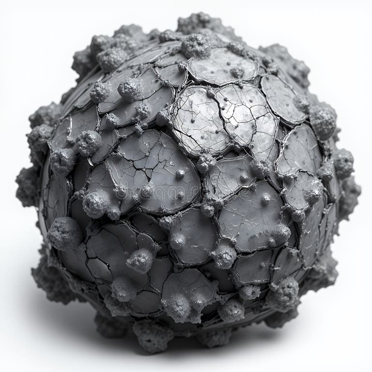 Abstract Grayscale 3D Render of a Cracked Spherical Structure on White ...