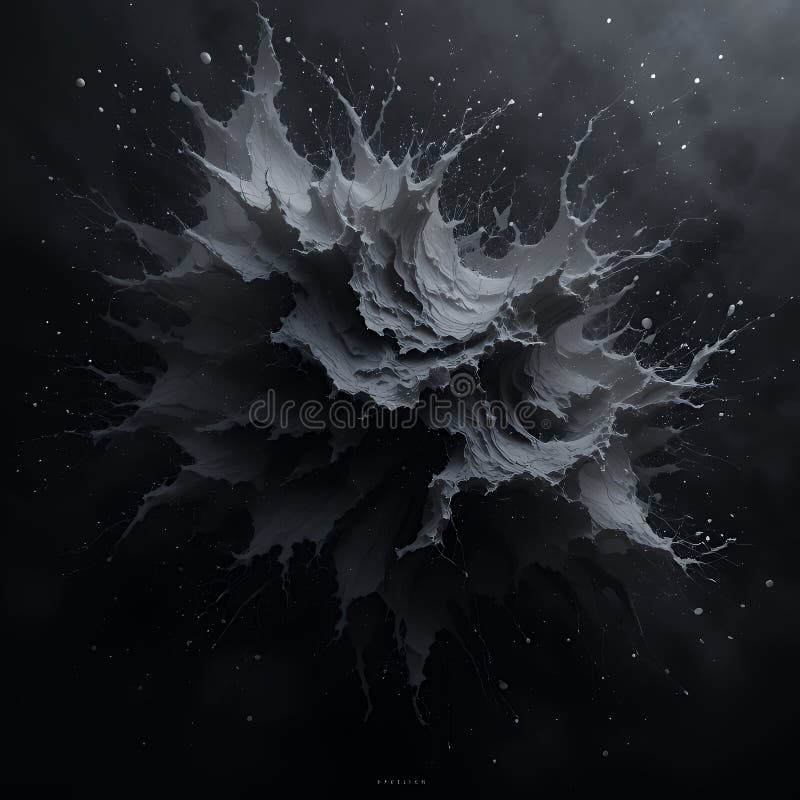 Abstract Grayscale Fluid Splash Explosion Digital Art: Dark Background ...