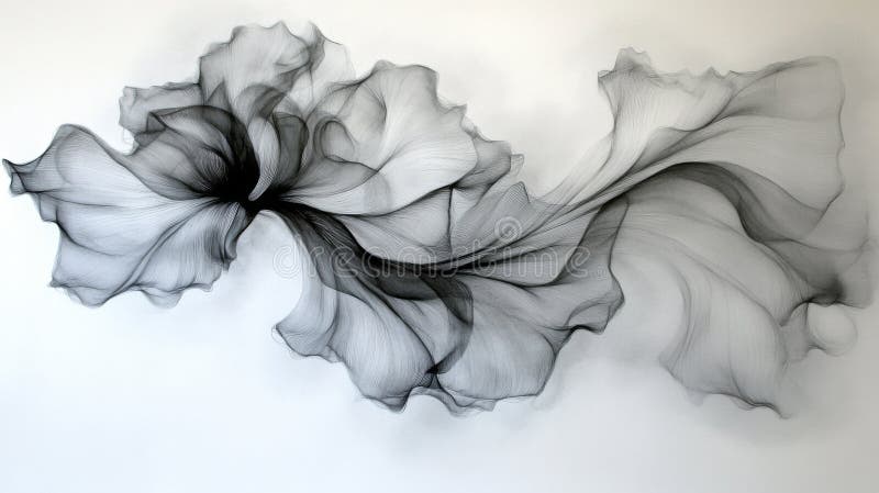 Abstract Grayscale Drawing of Flowing Fabric Forms Stock Illustration ...