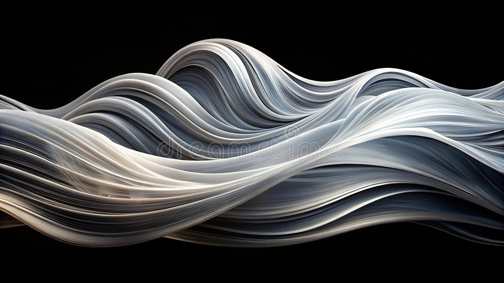 Abstract Grayscale Flowing Wave Forms on Black Background. Generative ...