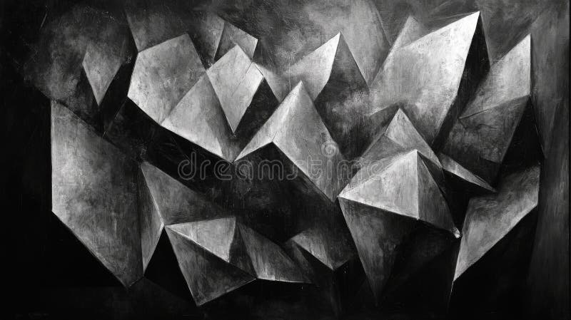 Abstract Grayscale Geometric Shapes Painting Stock Illustration ...